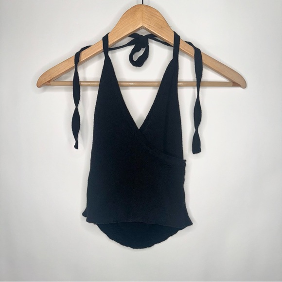 None | Tops | Halter Crop Top Crossover Tie Up Ribbed 0 Cotton Neutral ...